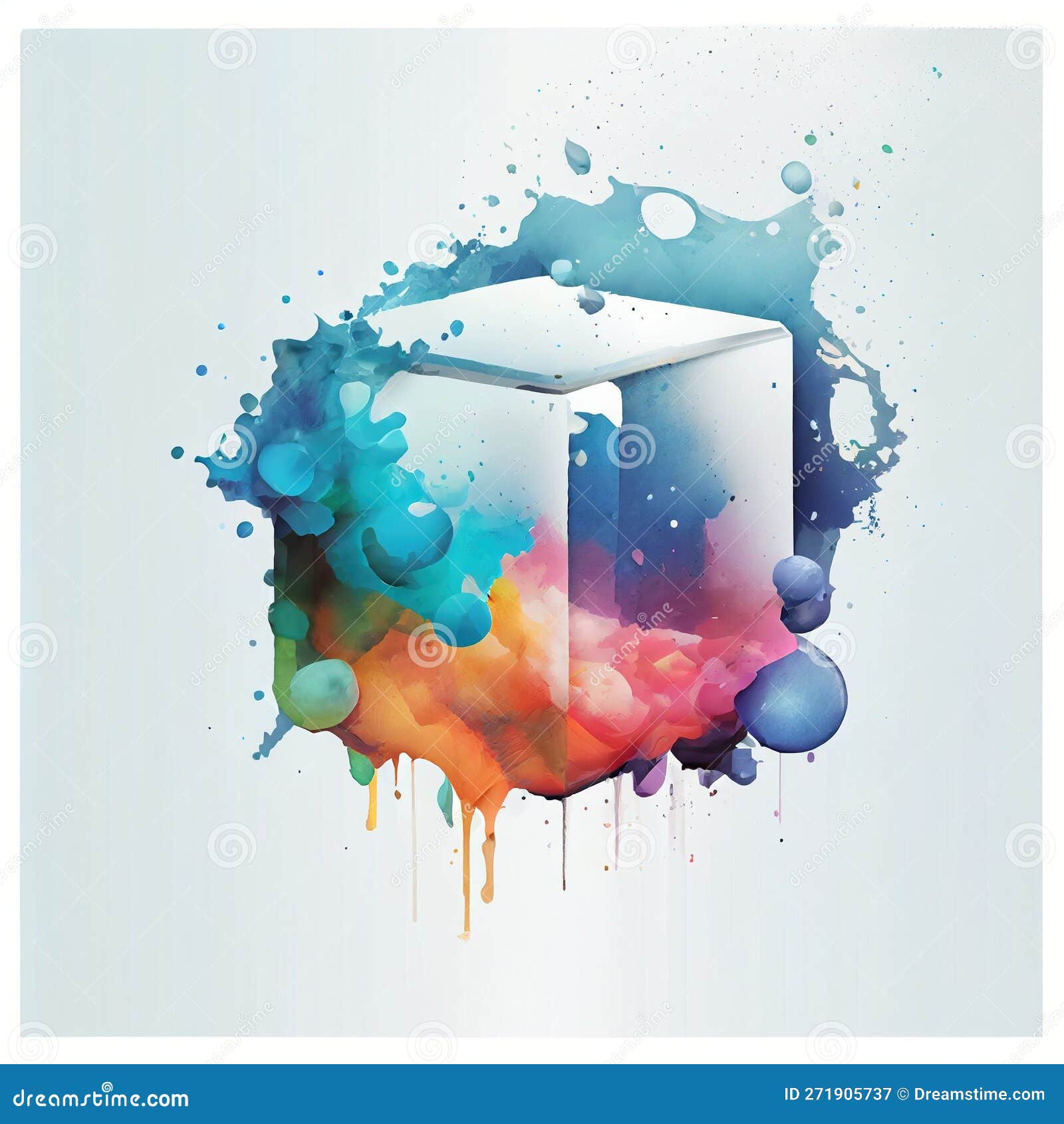Watercolor Transparent Cube, Circular Multicolor Paint Splatter Design ...