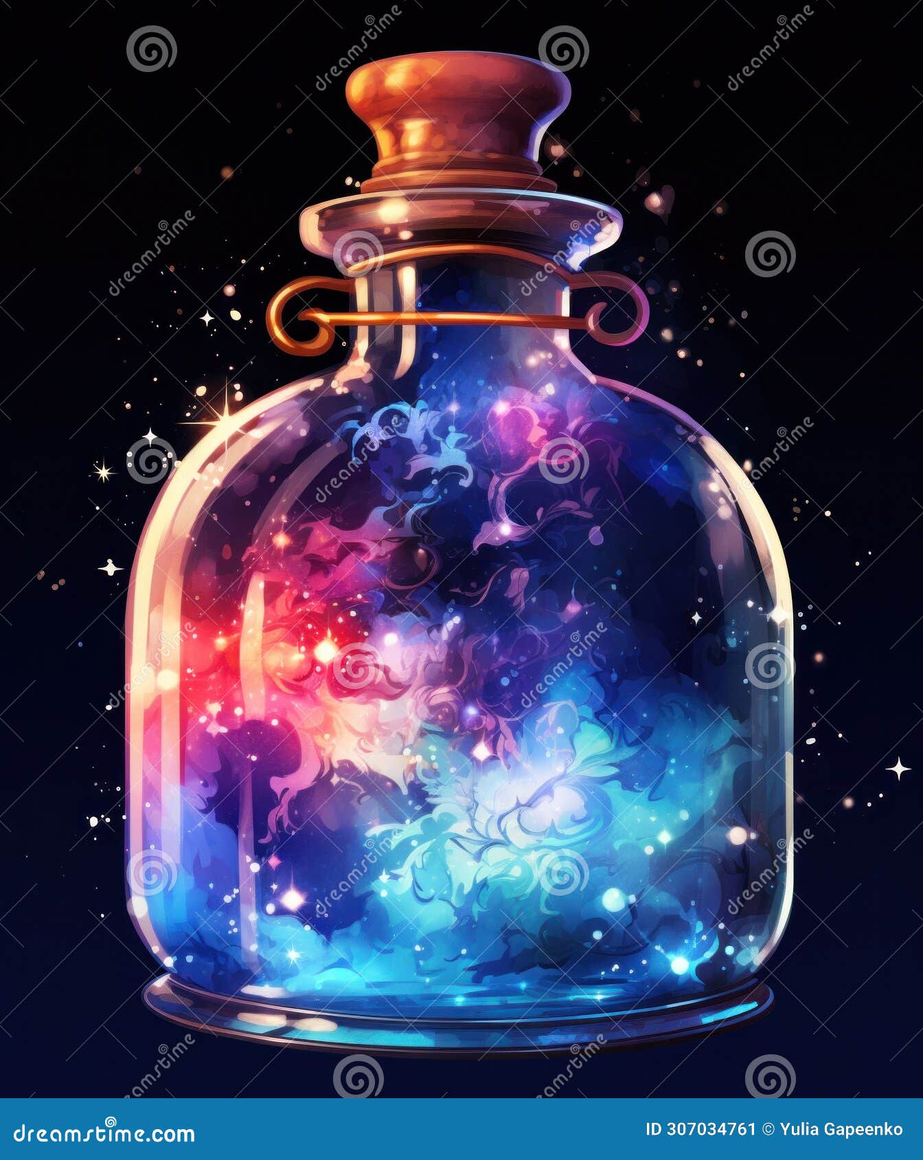 Watercolor Transparent Starry Bottle Drawing Stock Illustration ...