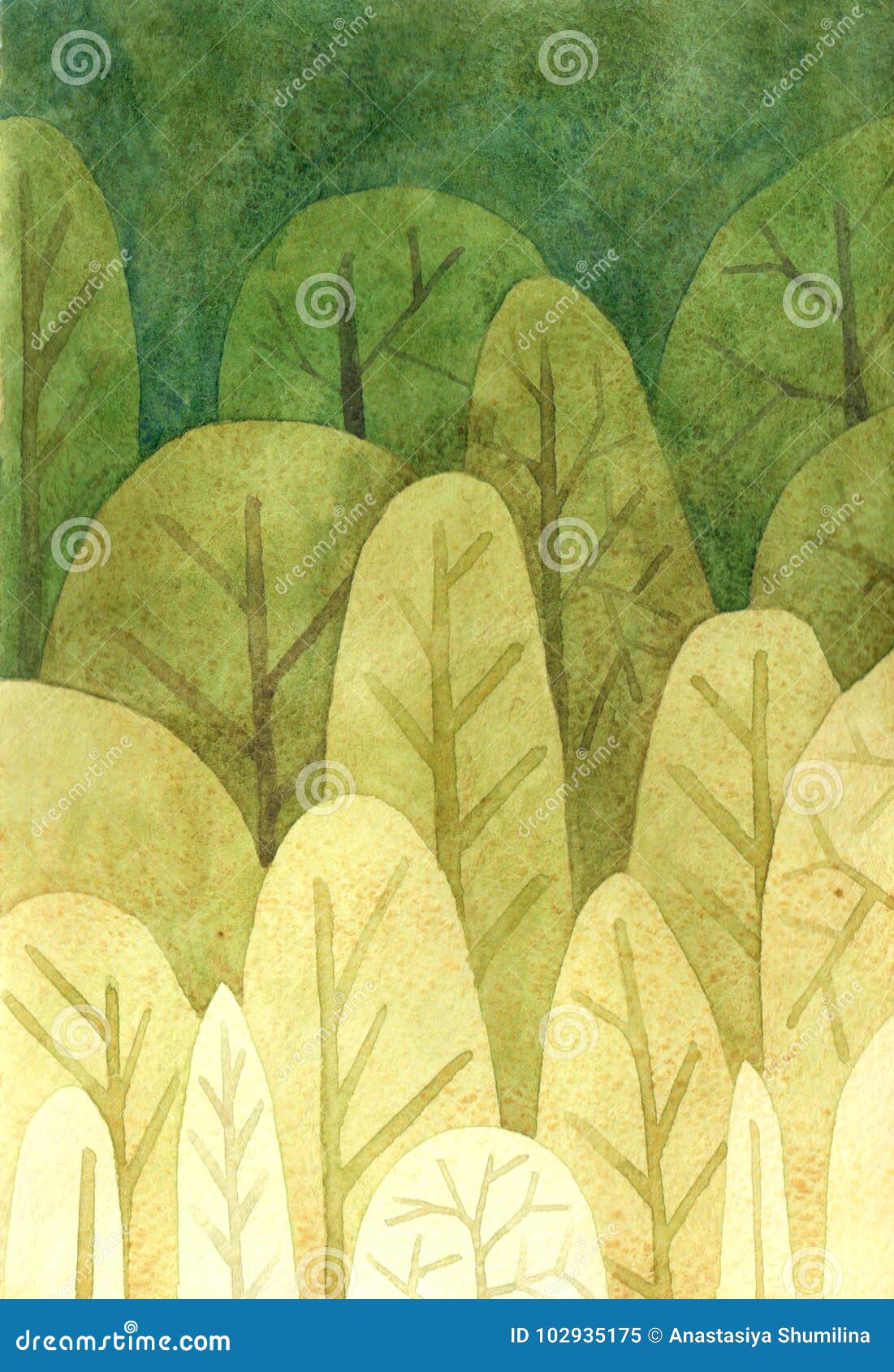 Watercolor Tree Pattern Gradient Background Stock Illustration ...
