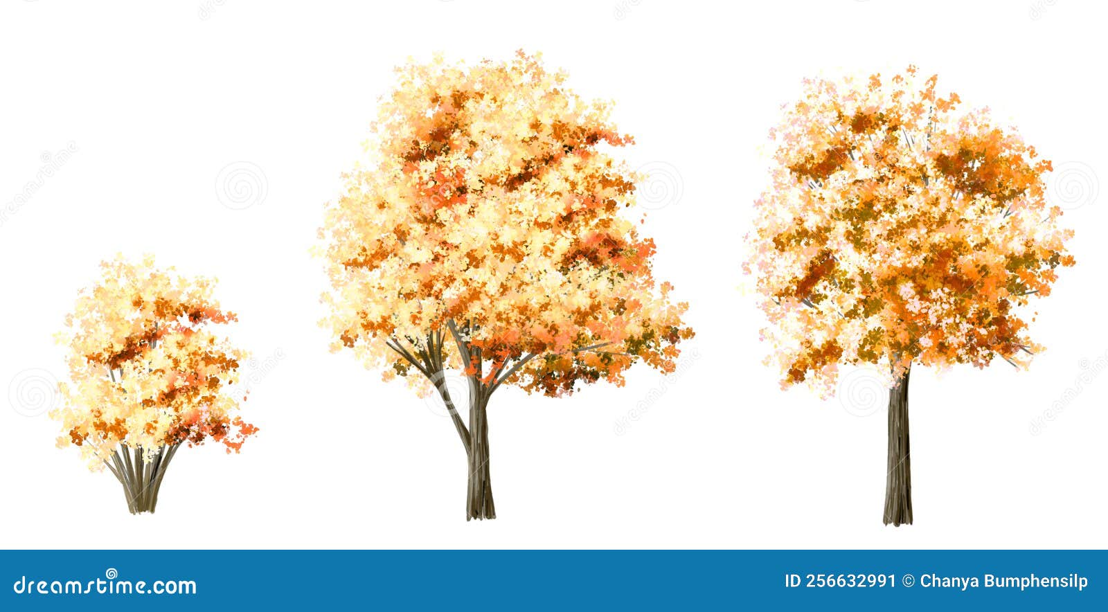 Watercolor Tree Side View for Landscape Stock Image - Image of green ...