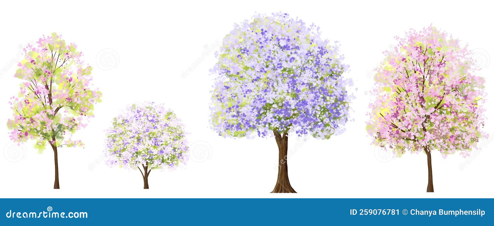 Watercolor Tree Side View for Landscape Stock Image - Image of spring ...