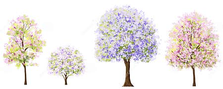 Watercolor Tree Side View for Landscape Stock Image - Image of spring ...