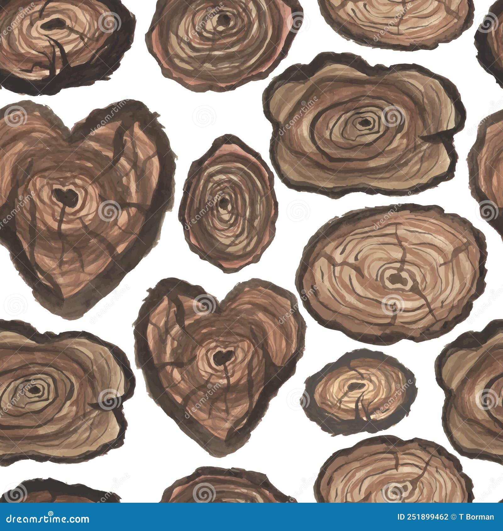 Watercolor Tree Slabs of Different Shapes Vector Seamless Pattern Stock ...