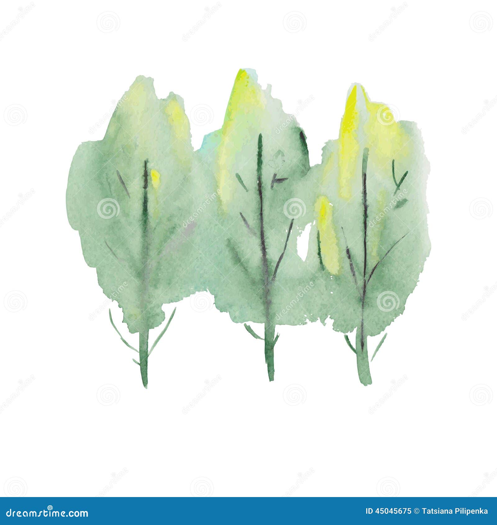 Watercolor tree stock vector. Illustration of nature - 45045675