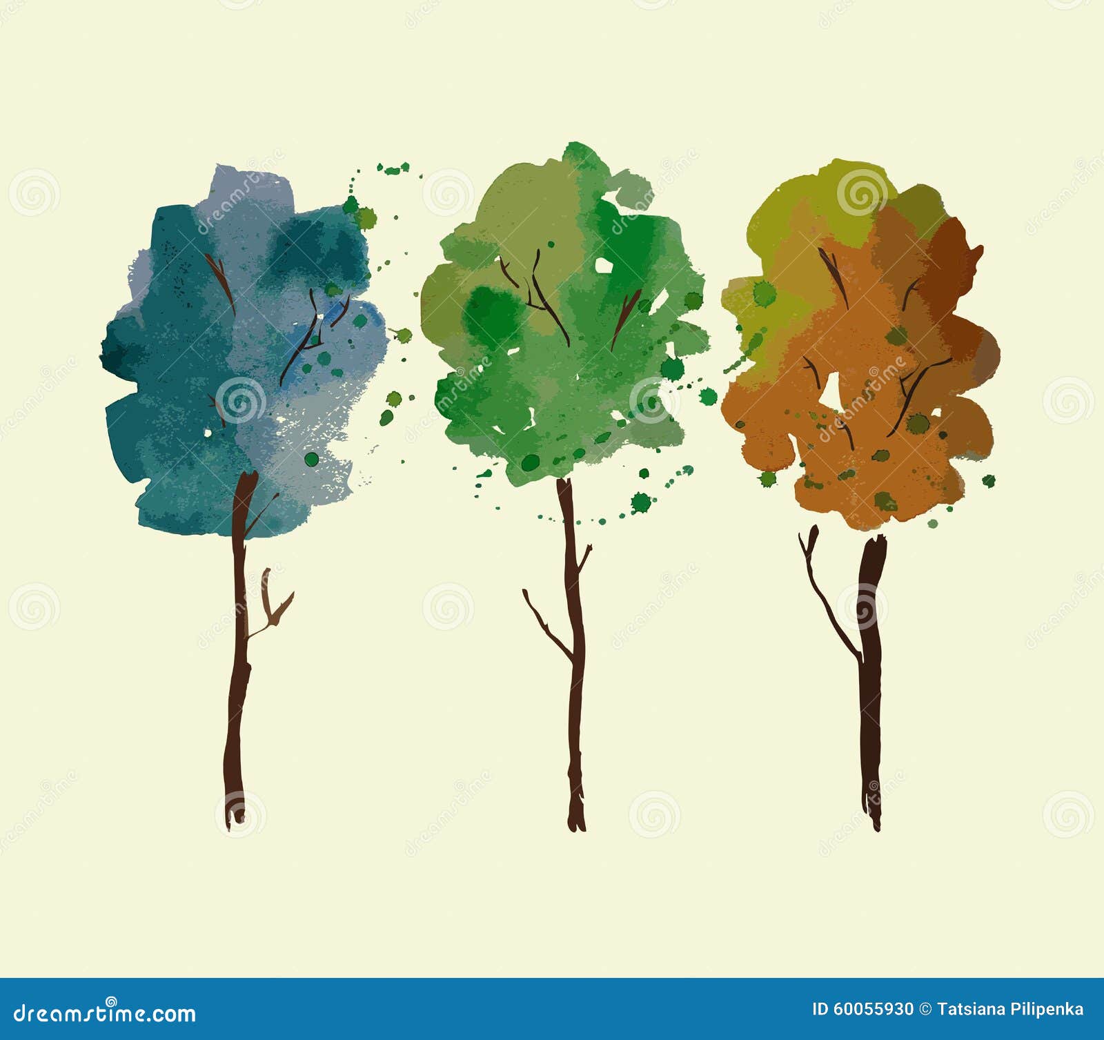 Watercolor tree stock vector. Illustration of paint, decorative - 60055930