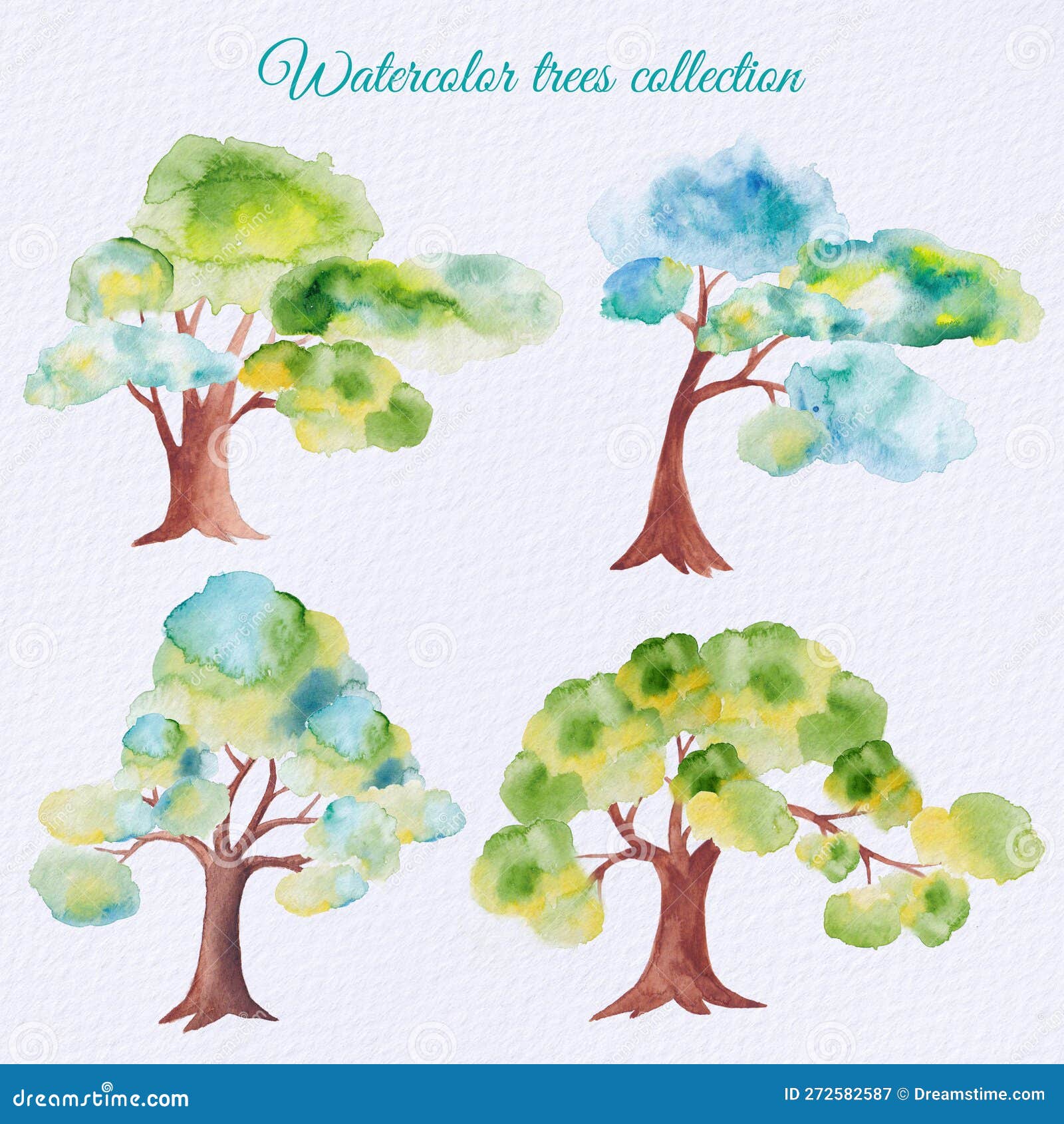 Watercolor Trees Set. Set of Trees Drawing by Watercolor, Fir, Pine and ...