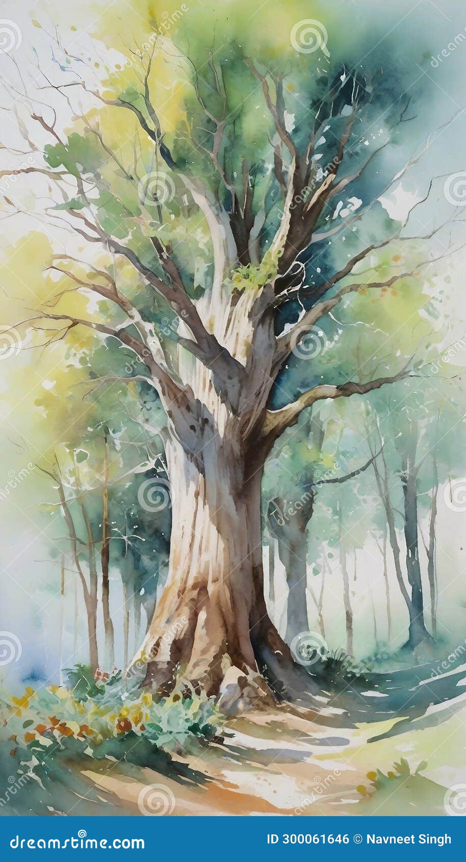 Watercolor trees stock illustration. Illustration of natural - 300061646