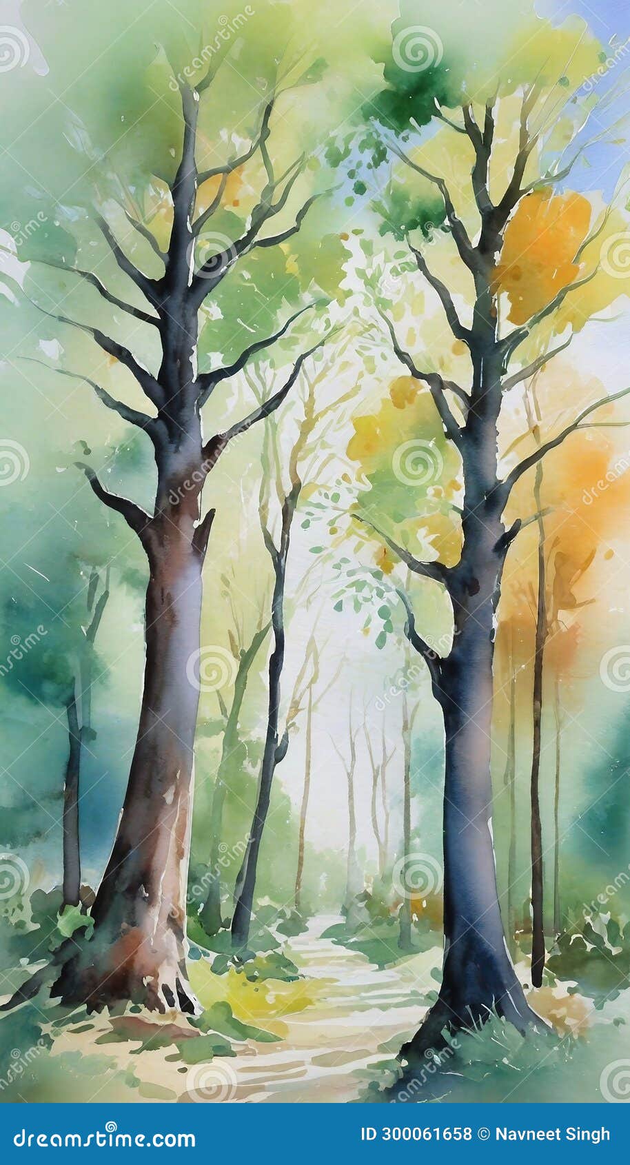 Watercolor trees stock illustration. Illustration of cute - 300061658