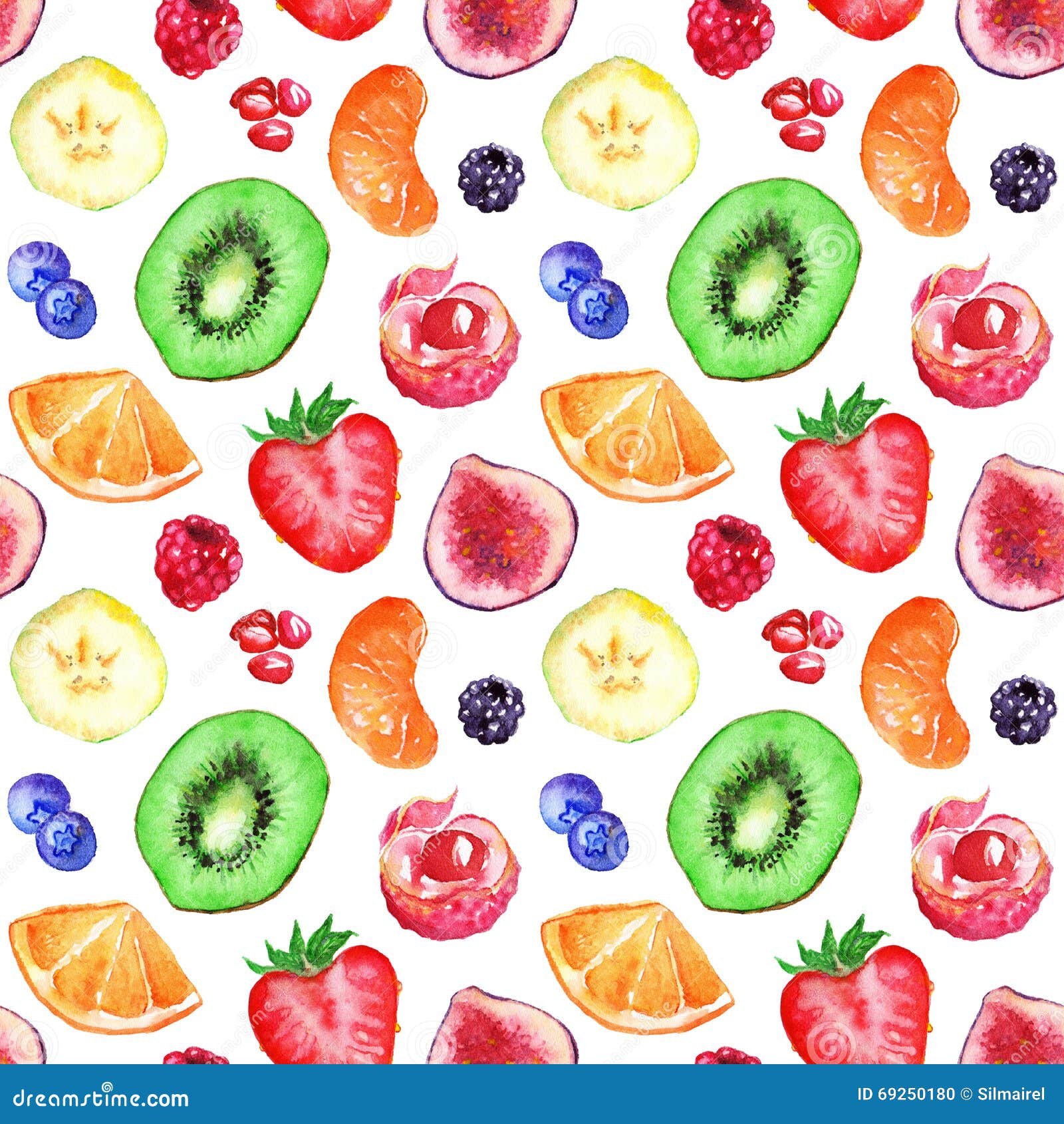 Watercolor Tropical Fruit Berry Seamless Pattern Background Stock ...