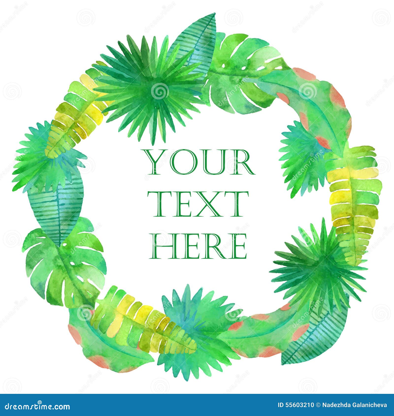 Watercolor Tropical Leaves Circle Frame Stock Vector - Illustration of ...