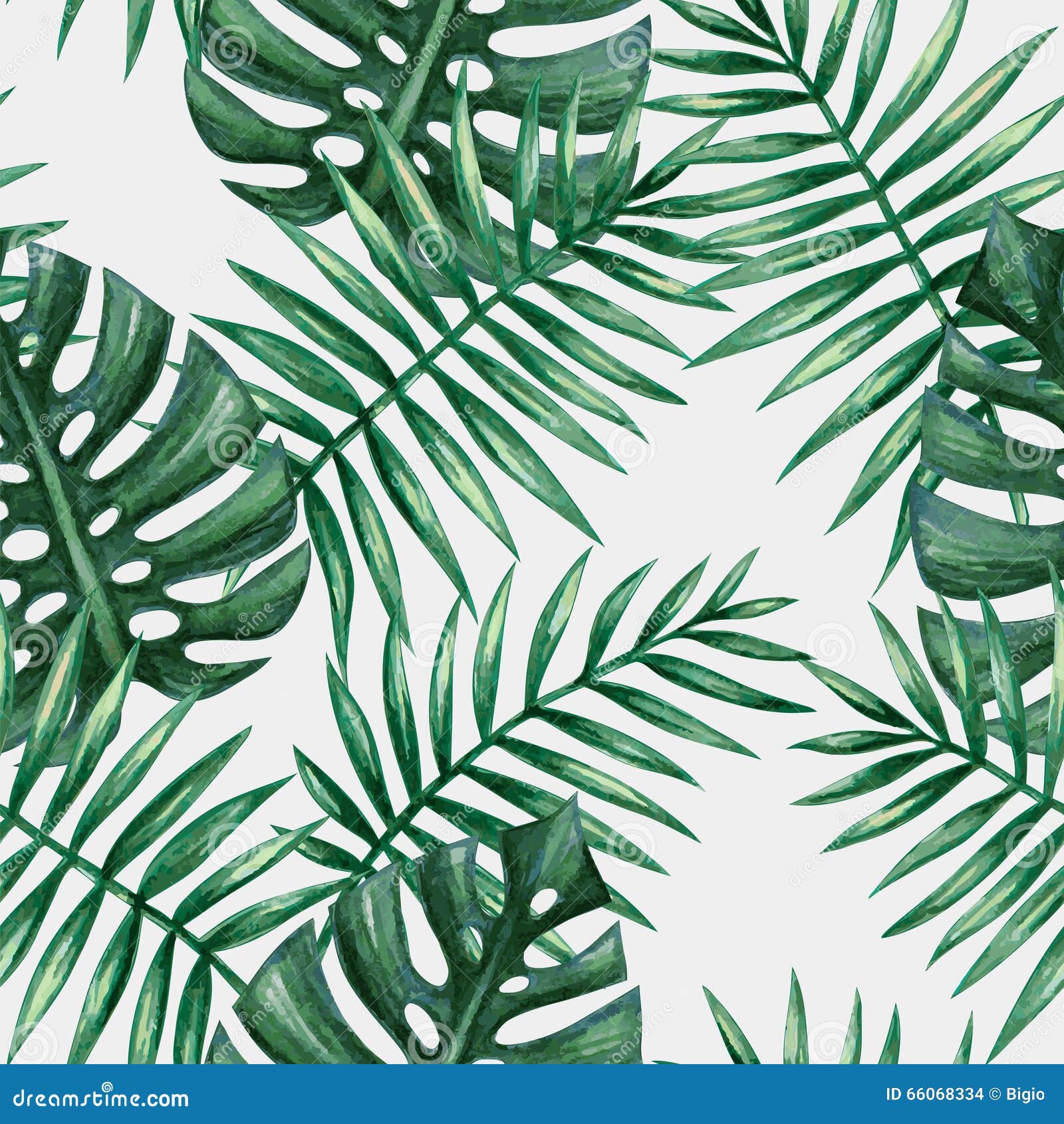 Watercolor Tropical Palm Leaves Seamless Pattern Stock Vector