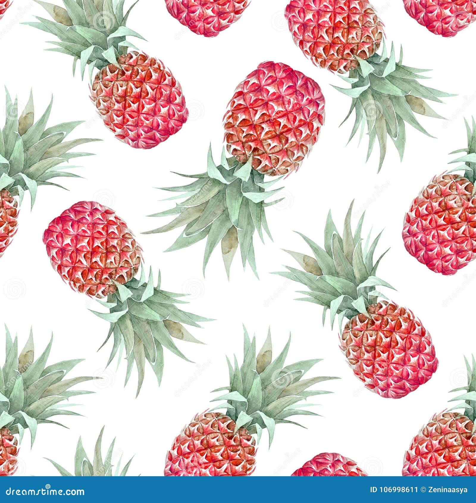 Watercolor Tropical Pineapple Pattern Stock Illustration - Illustration ...