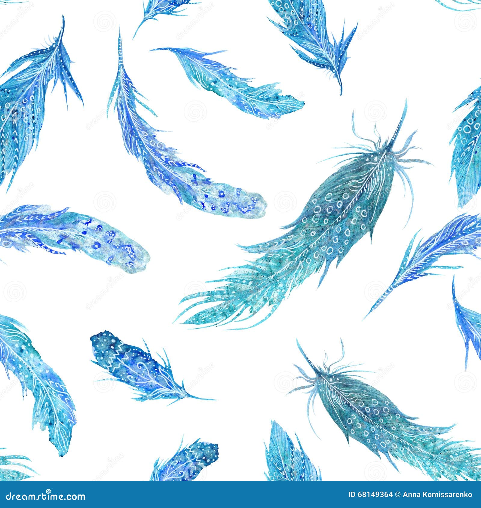 Watercolor Turquoise Feather Pattern Stock Illustration - Illustration ...