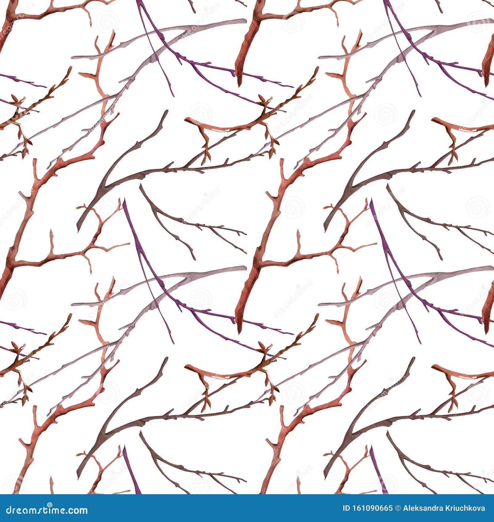 Watercolor Twigs Pattern. Seamless Floral Texture with Branches Stock ...