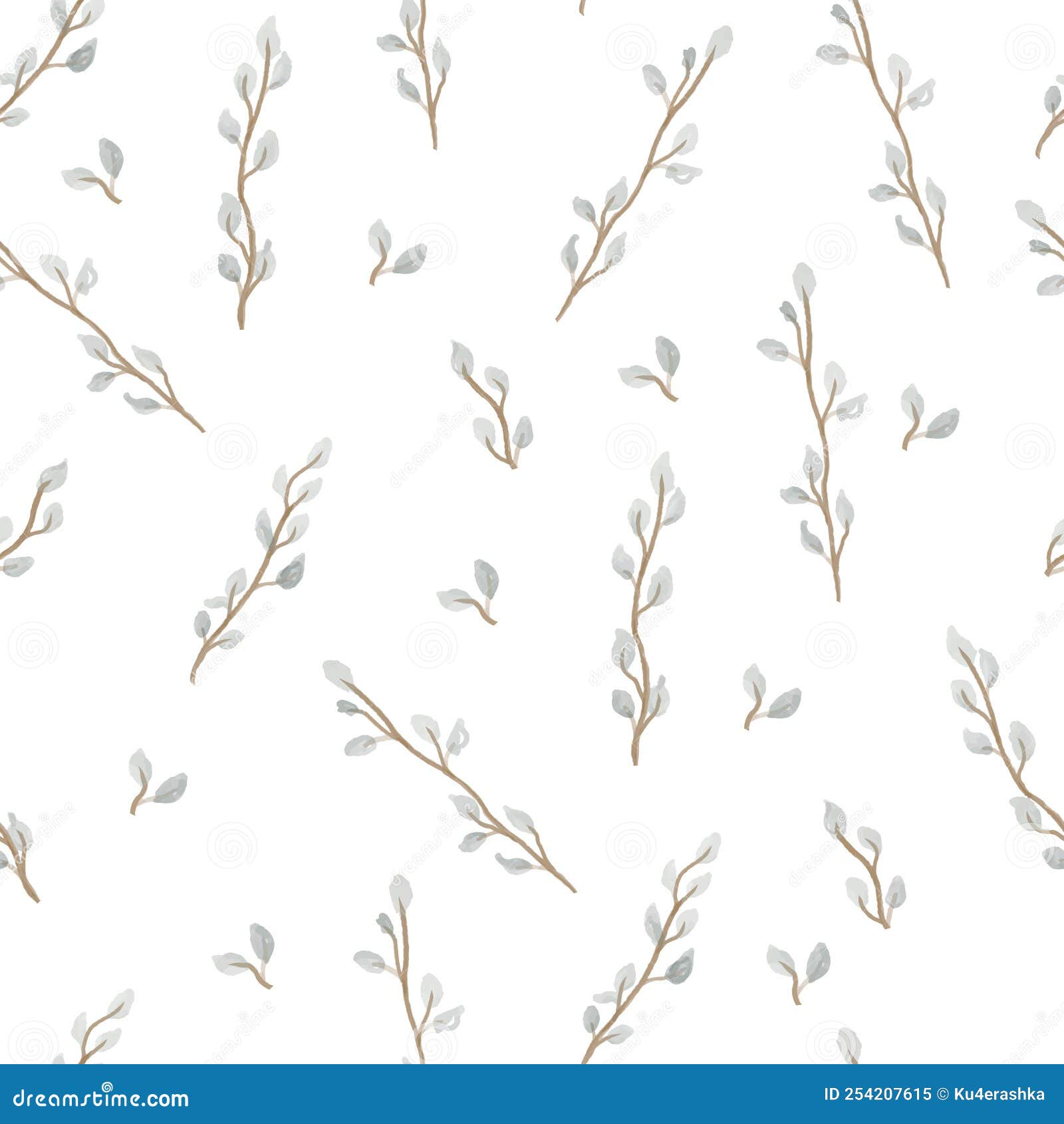 Watercolor Twigs Pattern. Seamless Floral Texture with Branches, Flower ...