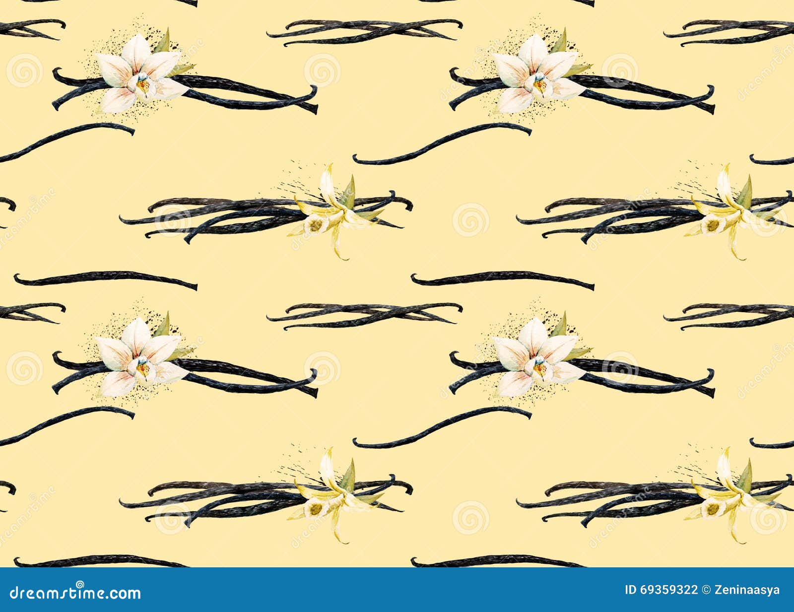 Watercolor Vanilla and Orchid Pattern Stock Illustration - Illustration ...