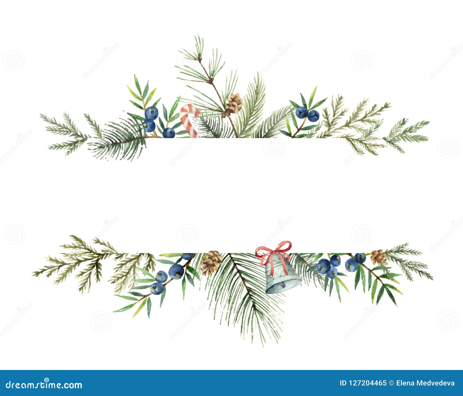 Watercolor Vector Christmas Banner with Fir Branches and Place for Text ... Watercolor Vector Christmas Banner with Fir Branches and Place for Text ...