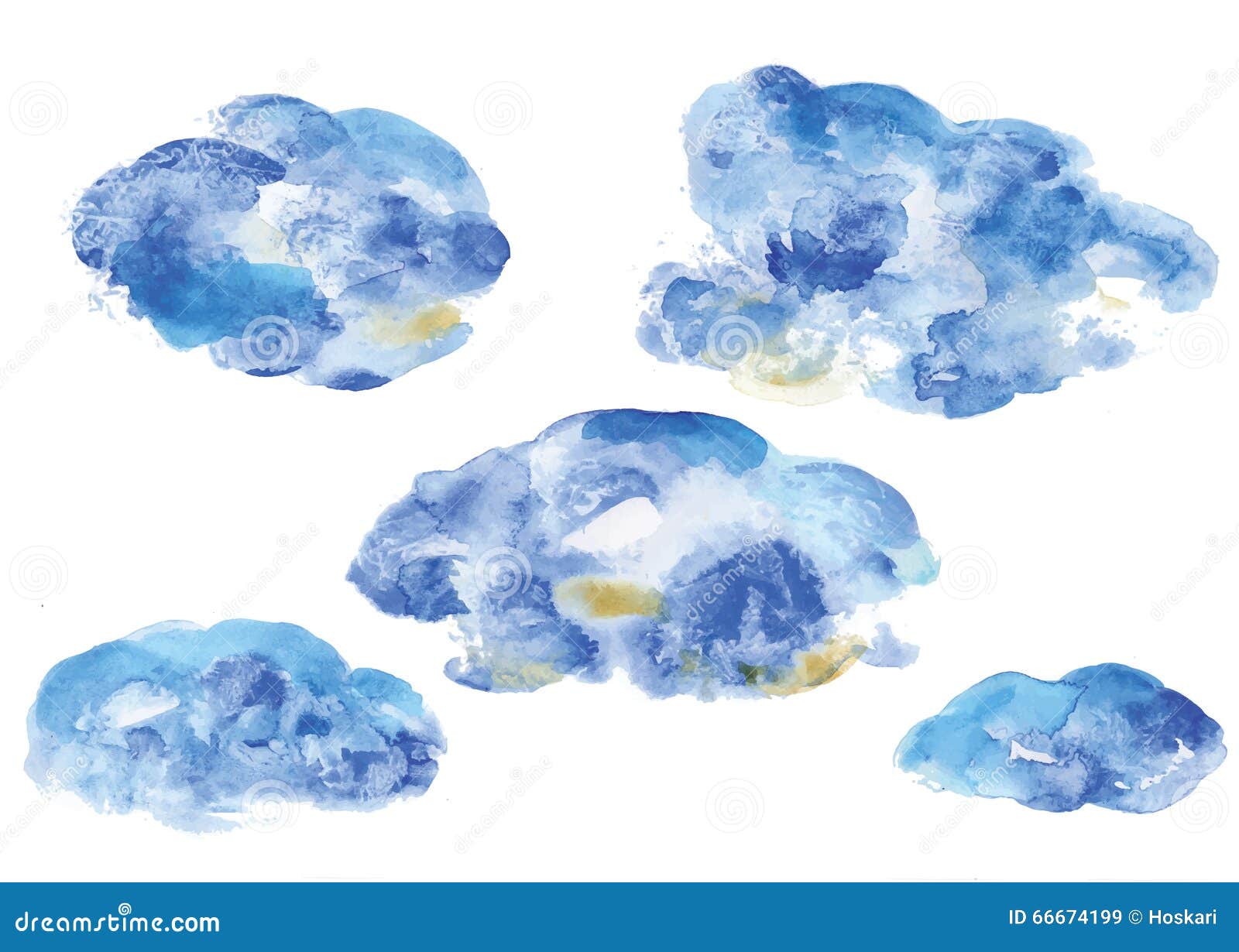 Watercolor Vector Clouds, Decorative Structure Clouds, Blue Splat ...