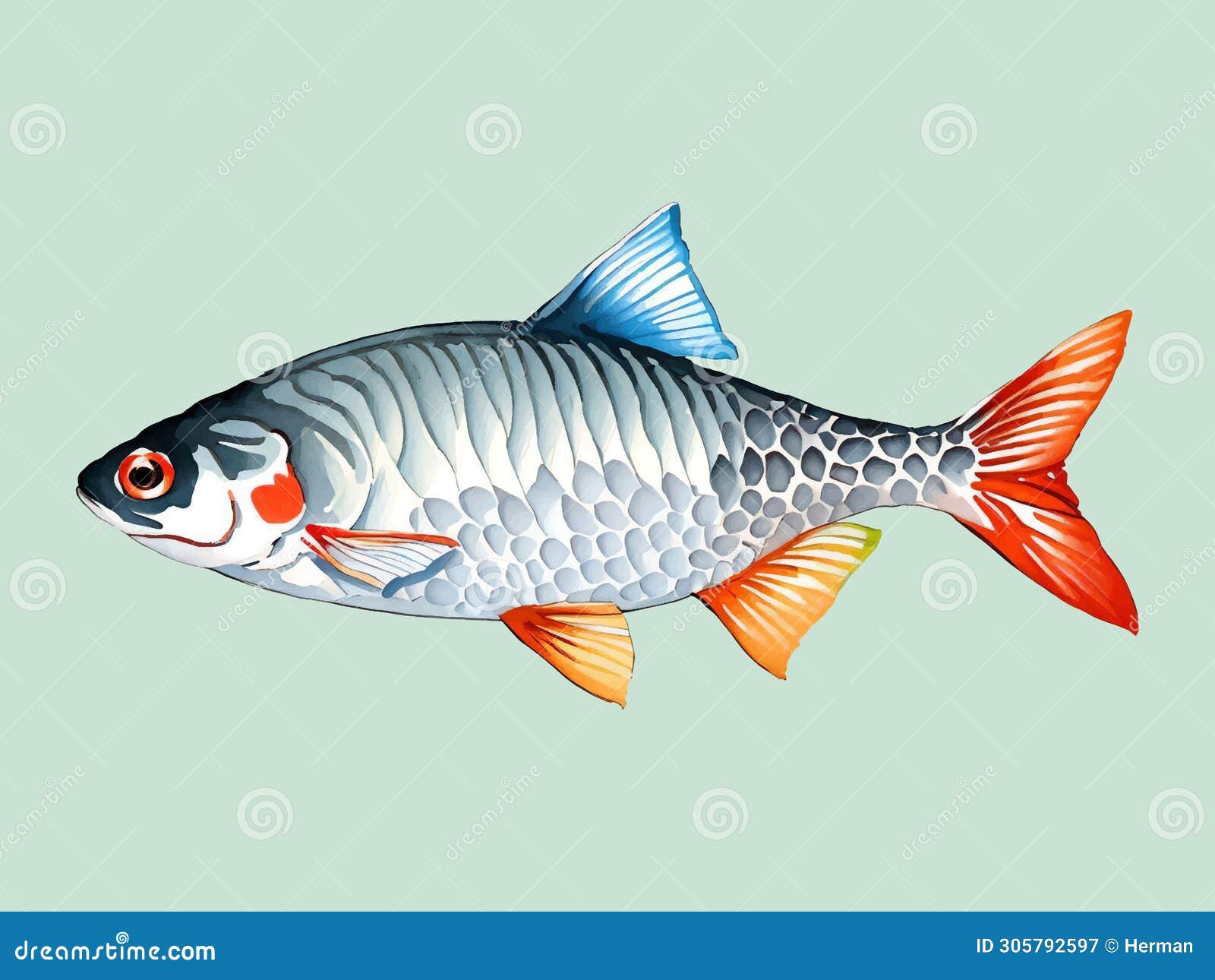 Watercolor Vector Common Roach Fish Illustration Stock Vector ...