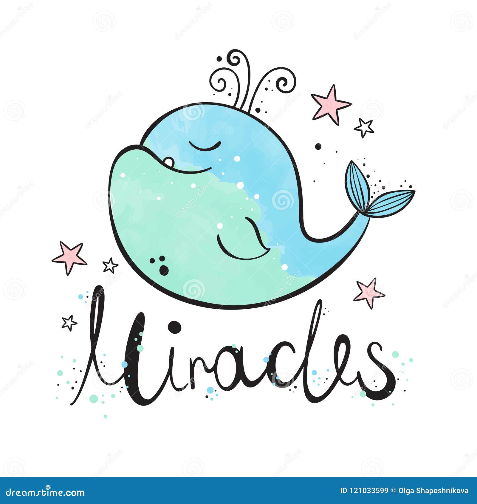 The Magic Whale. Watercolor Vector Illustration Stock Illustration ...