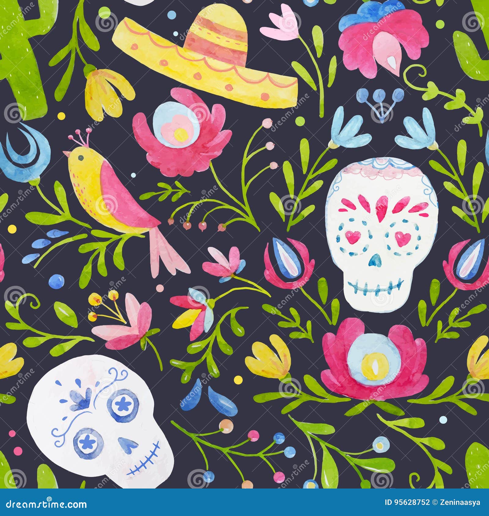 Watercolor Vector Mexican Style Pattern Stock Vector - Illustration of ...