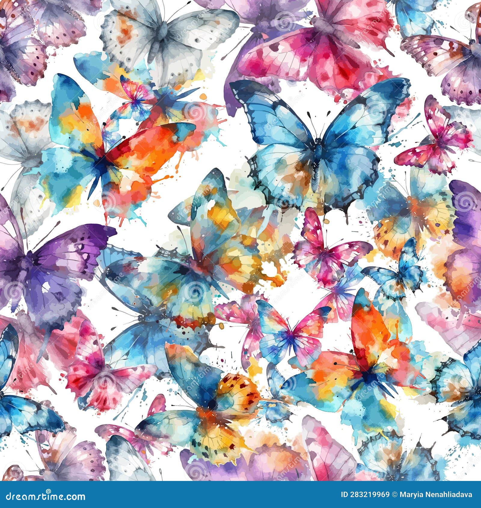 Seamless Pattern of Watercolor Butterflies. Vector Illustration Stock ... Seamless Pattern of Watercolor Butterflies. Vector Illustration Stock ...