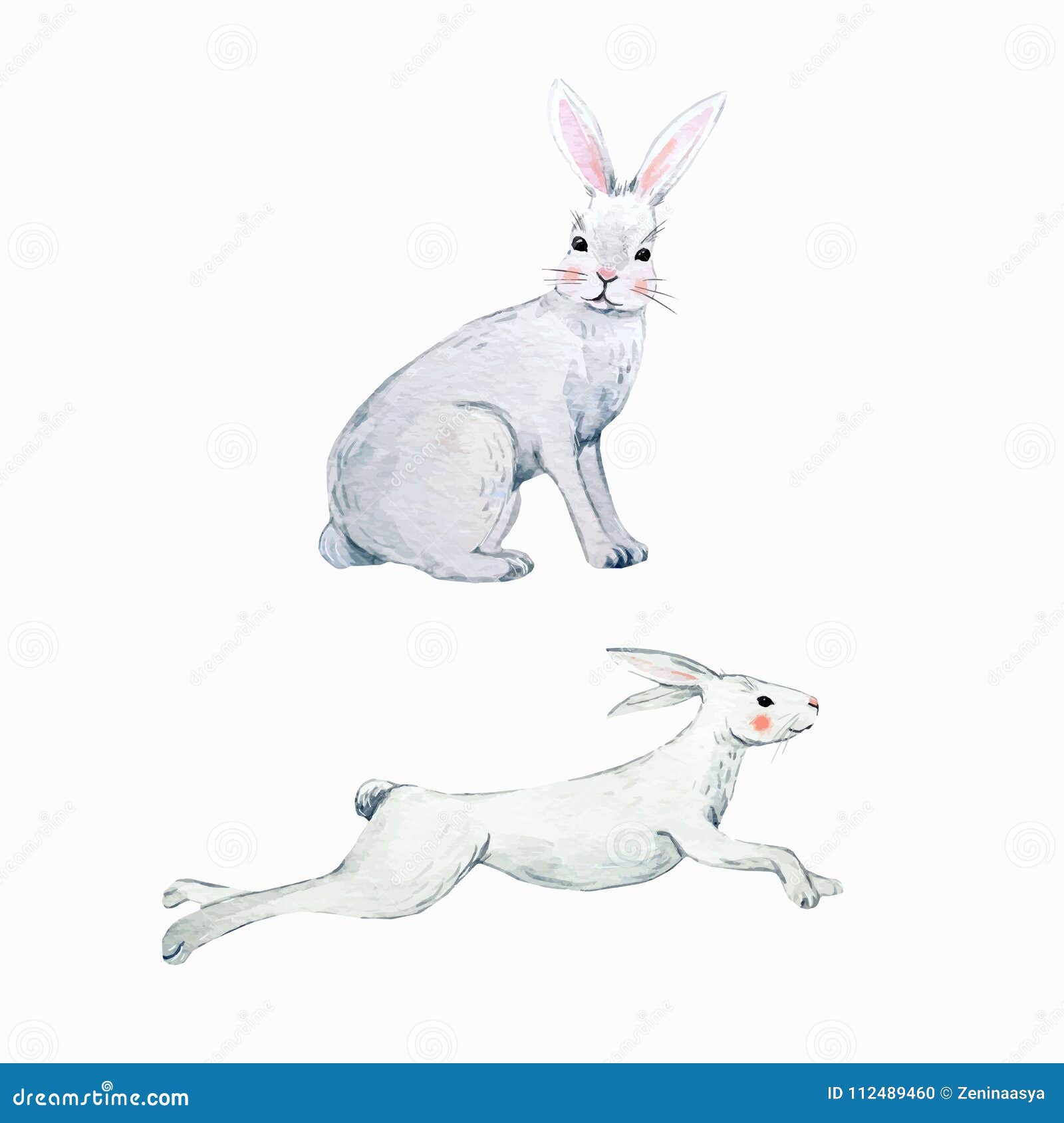 Watercolor Vector Rabbit Set Stock Vector - Illustration of rabbit ...