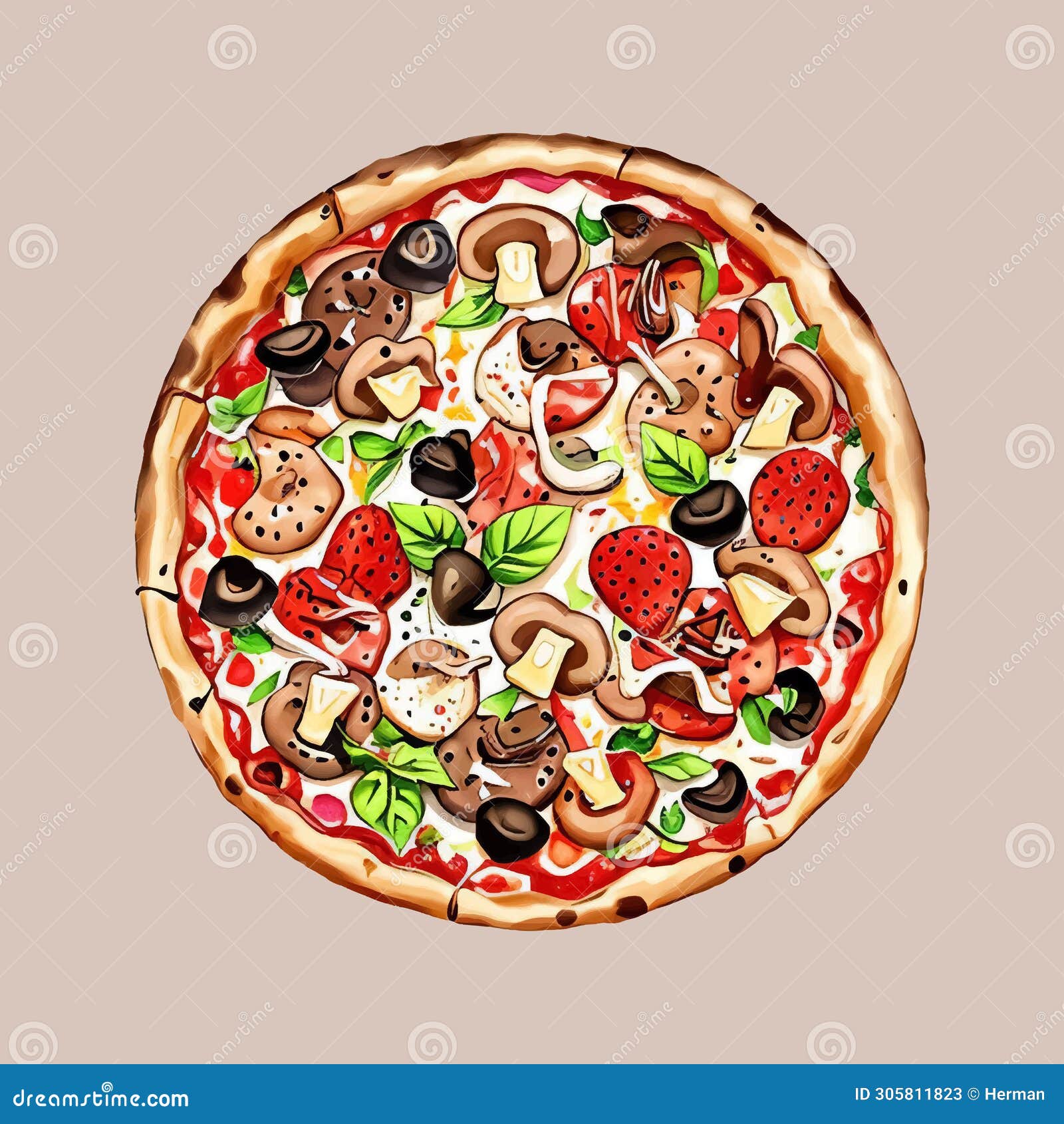 Watercolor Vector Simple Pizza Stock Image - Image of lunch, tomato ...