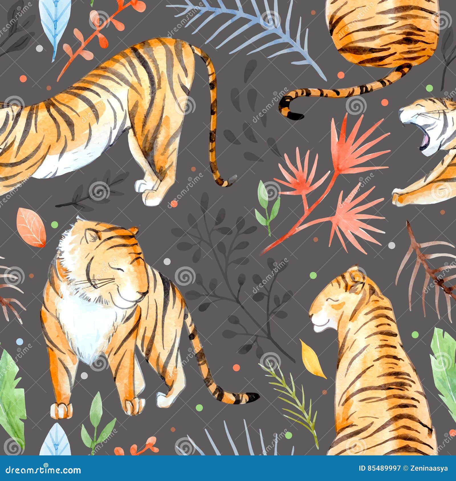 Watercolor Vector Tropical Pattern Stock Vector Illustration Of Asia