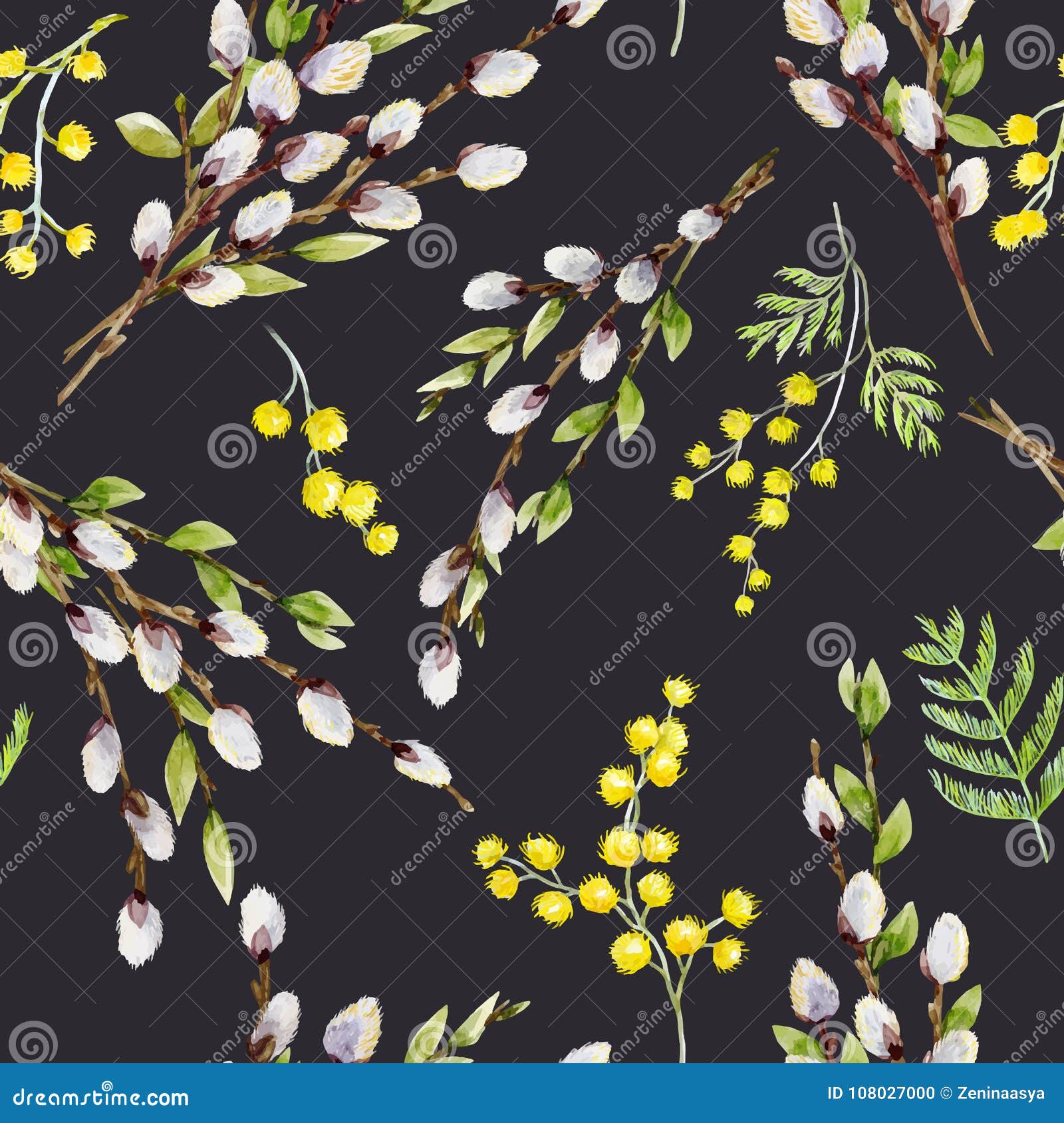 Watercolor Vector Willow Tree Pattern Stock Vector - Illustration of ...