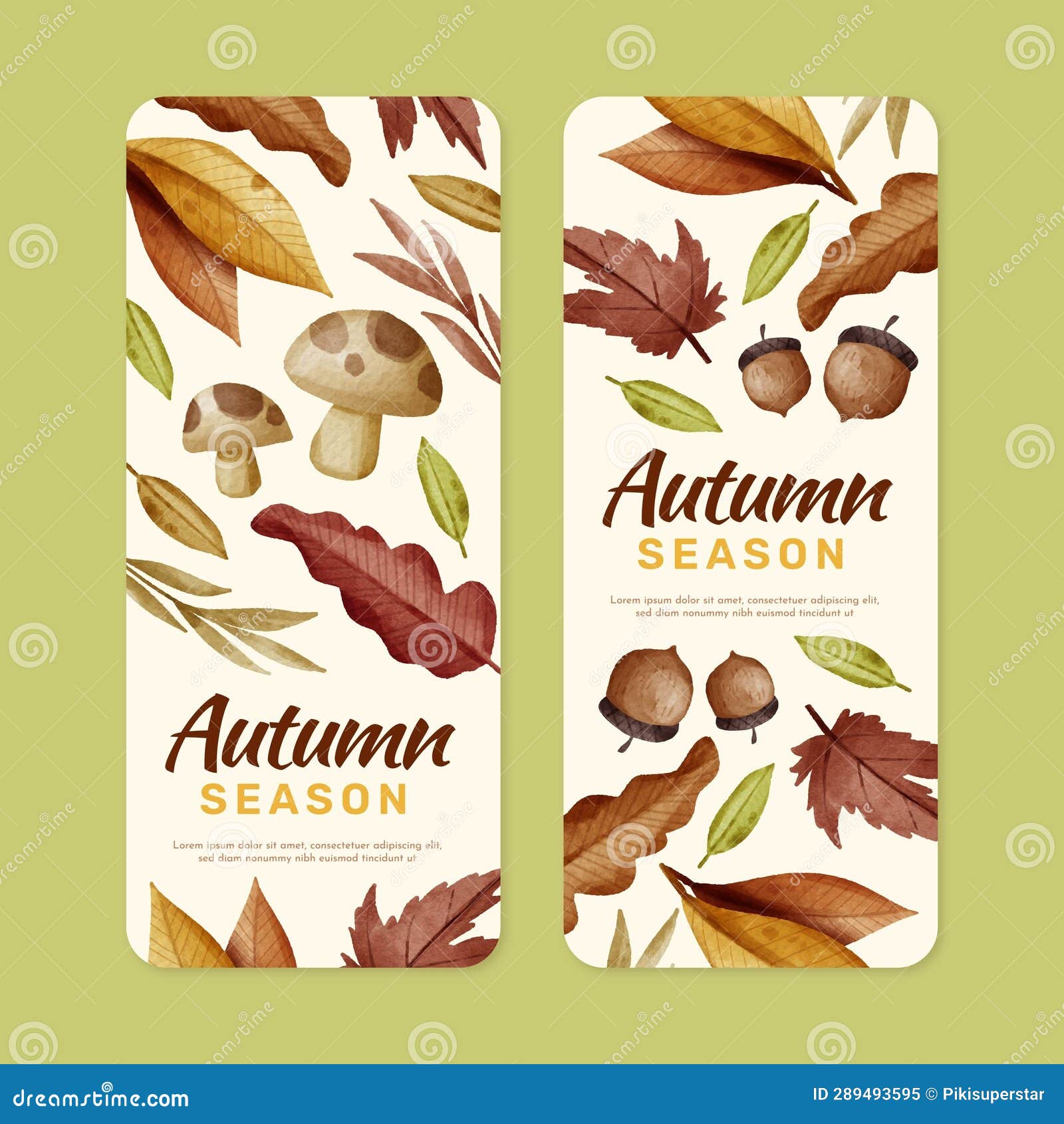 Watercolor Vertical Autumn Banners Set Vector Illustration Stock Vector ...