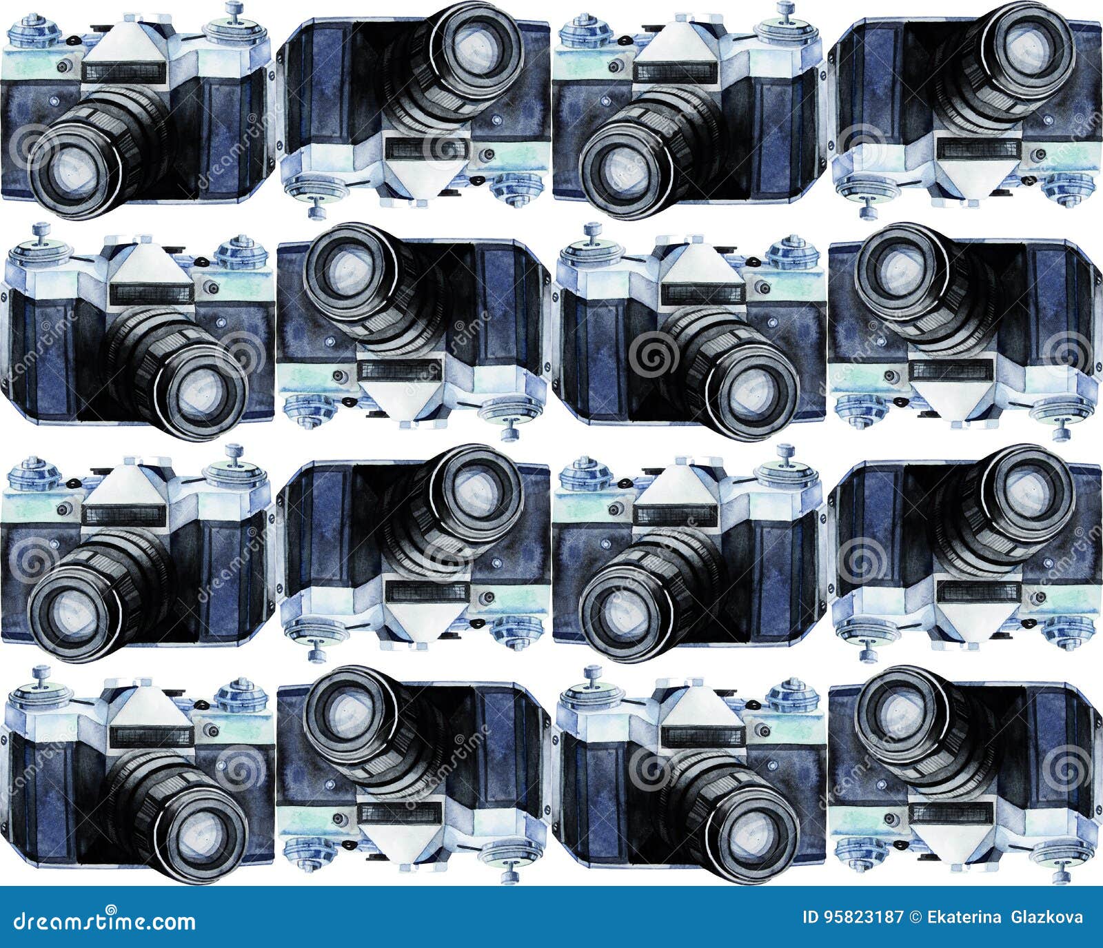 Watercolor Vintage Camera Pattern Stock Illustration - Illustration of ...