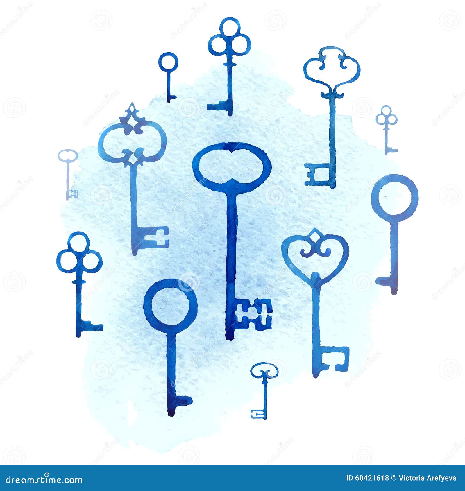 Watercolor vintage keys. stock illustration. Illustration of opener ...