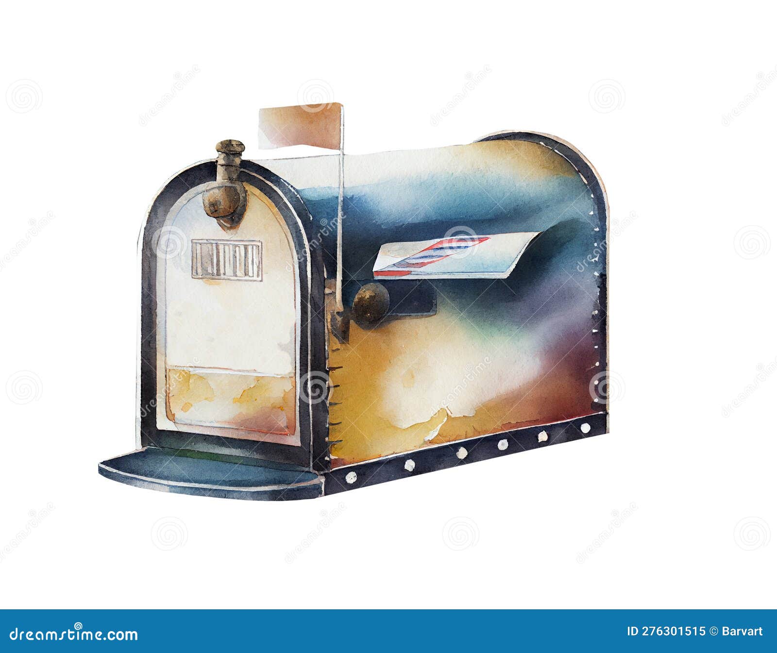 Watercolor Vintage Mailboxes. Post Office Watercolor Clipart Stock ...