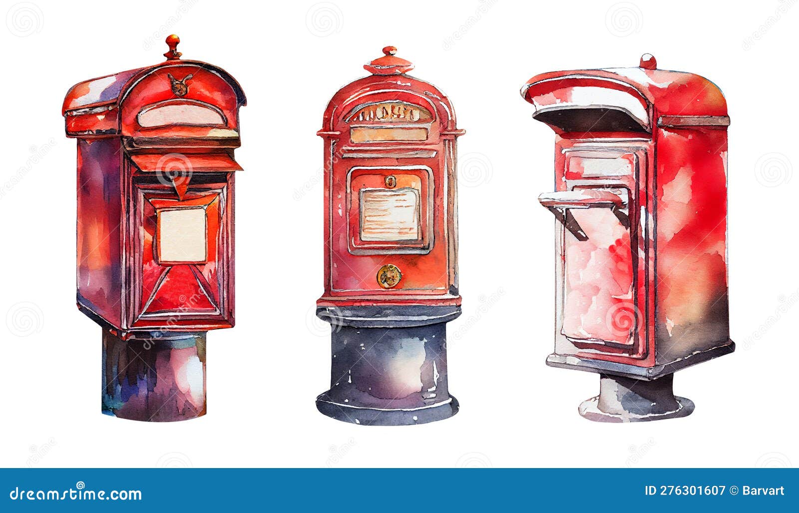 Watercolor Vintage Mailboxes. Post Office Watercolor Clipart Stock ...