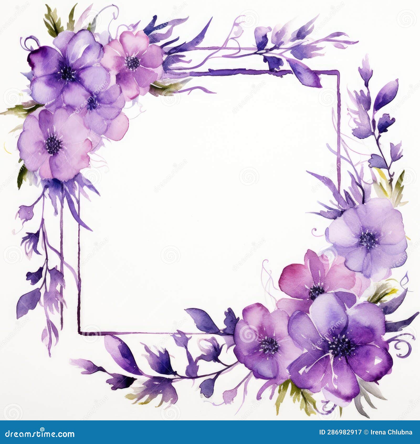 Watercolor violet frame stock illustration. Illustration of bouquet ...