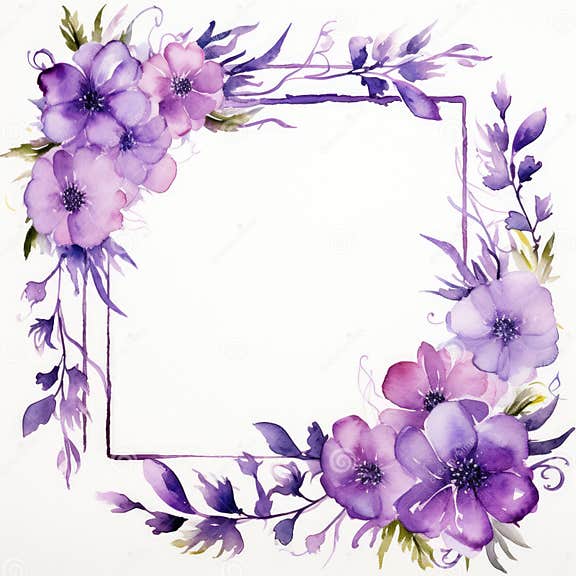 Watercolor violet frame stock illustration. Illustration of bouquet ...