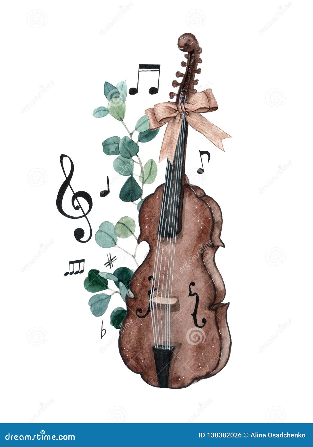 Watercolor Violin Illustration. Strings Musical Instruments in Classic ...
