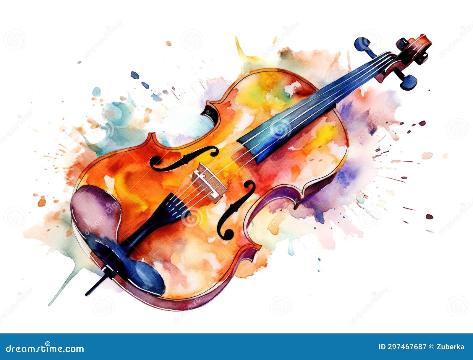 Watercolor Violin on White Background Stock Illustration - Illustration ...