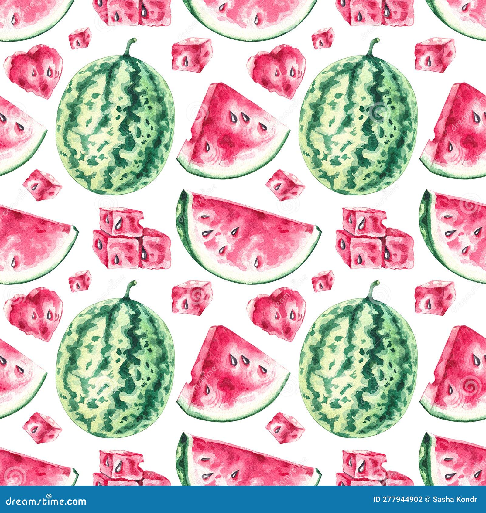 Watercolor Watermelon Pattern on a White Background Stock Illustration ...
