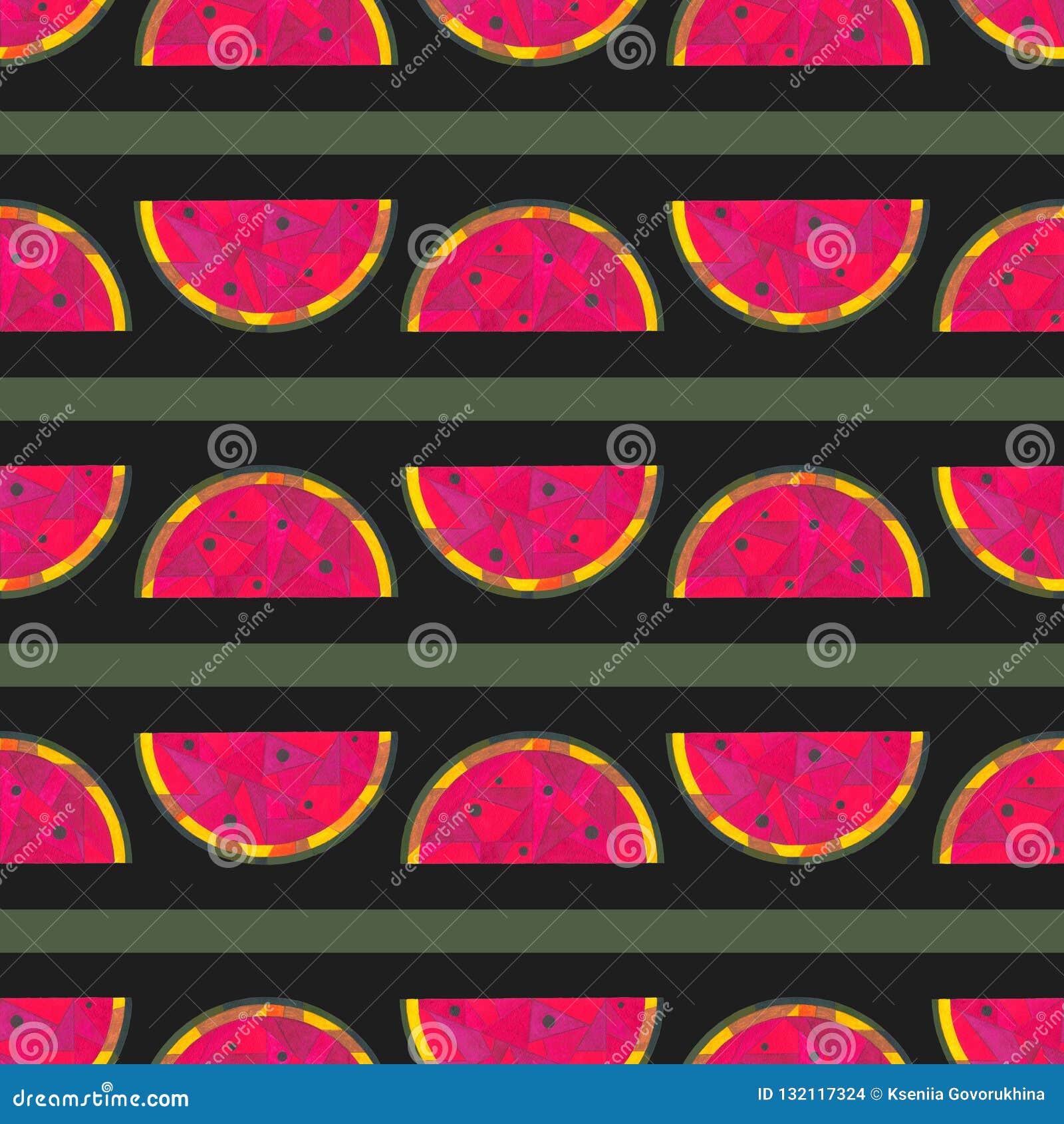 Watercolor Watermelon Seamless Pattern. Hand Painted Abstract Geometric ...