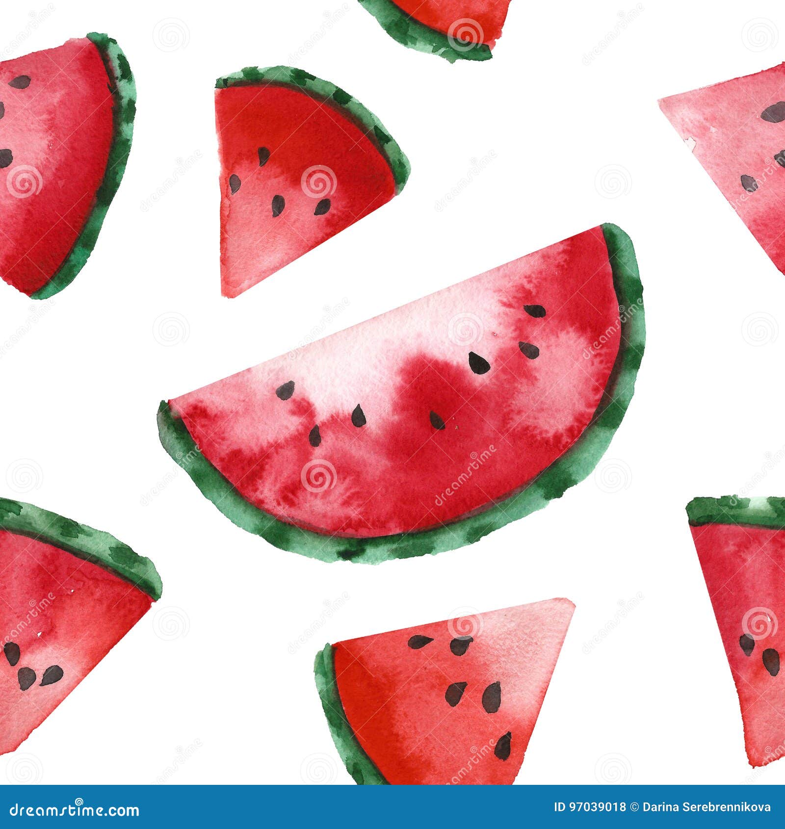 Watercolor Watermelon Seamless Pattern Isolated on White Stock ...