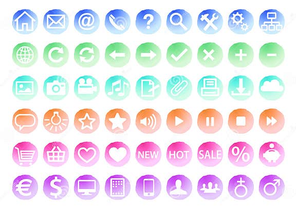Watercolor Web Icon Set, Vector Stock Vector - Illustration of online ...