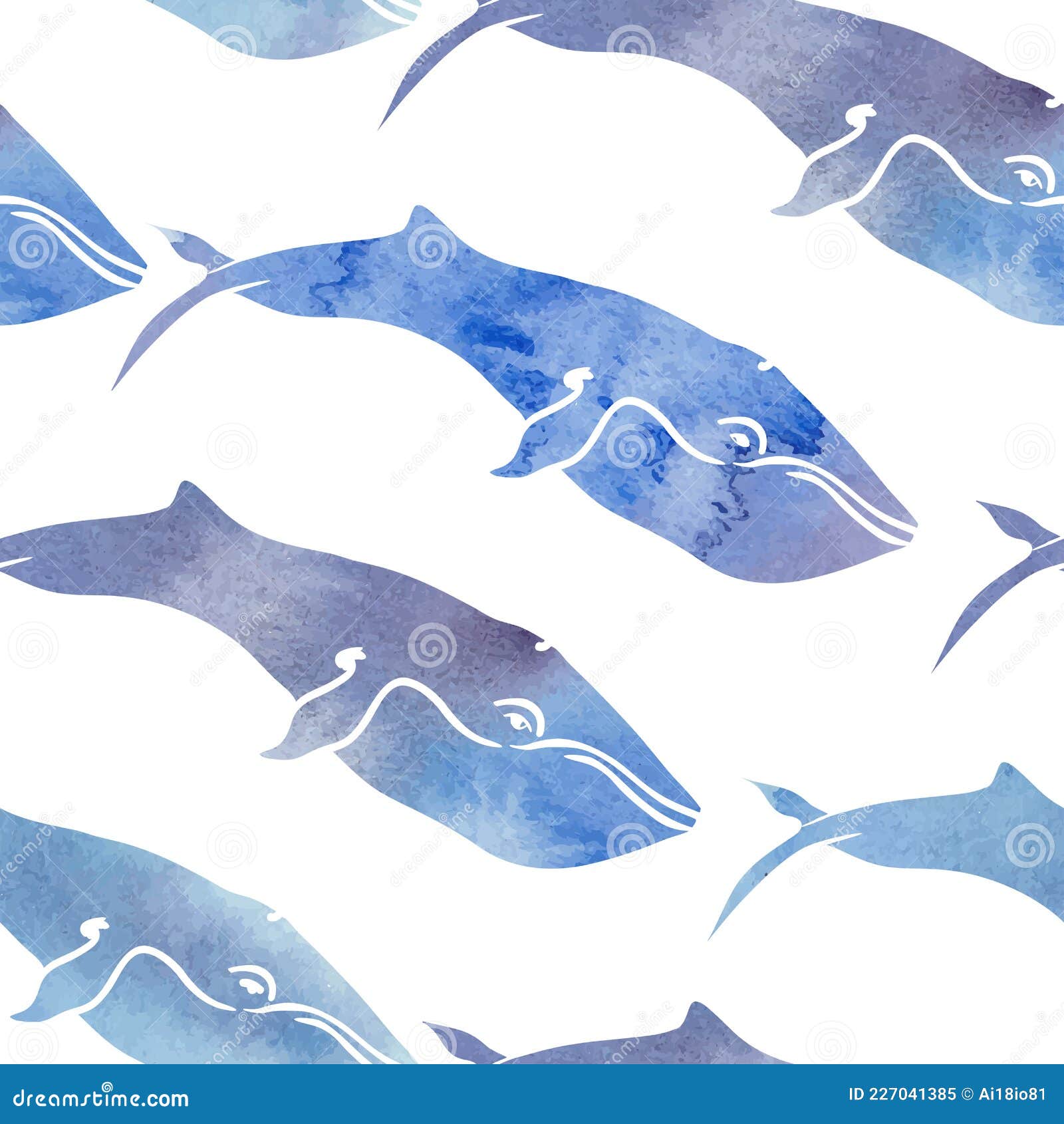 Watercolor Whales Isolated On A White Background. Sky And Stars Texture ...
