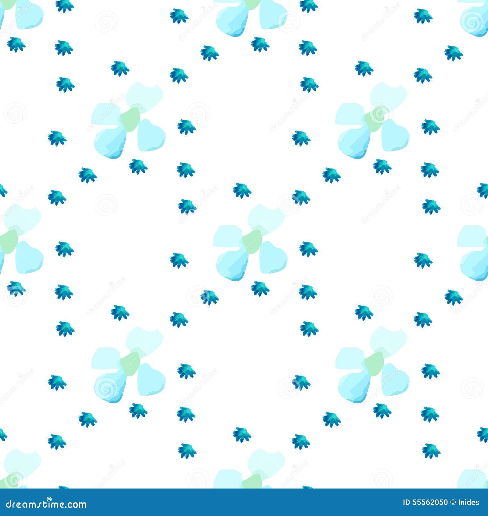Watercolor White Blue Flower Seamless Vector Pattern Light Background ...