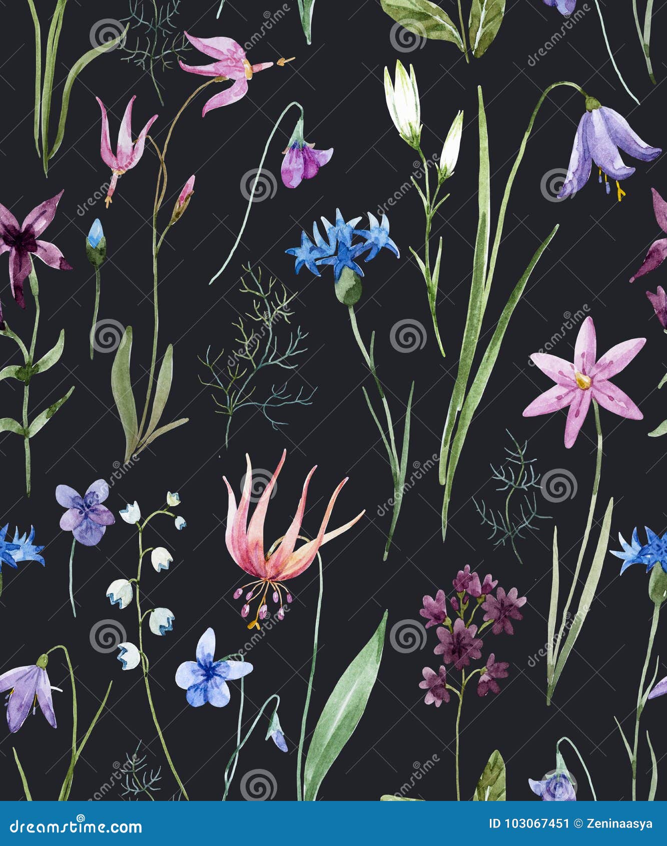 Watercolor Wild Flowers Pattern Stock Illustration - Illustration of ...