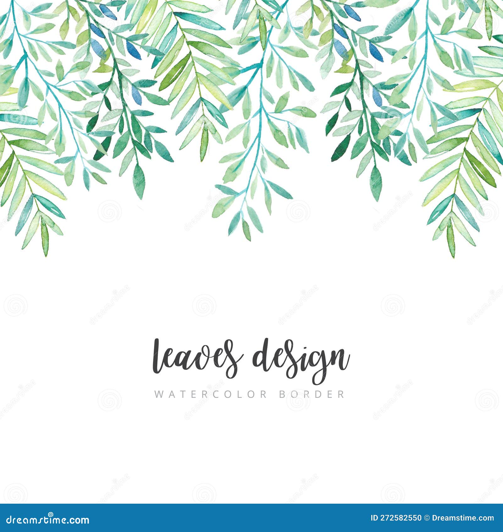 Watercolor Wild Leaves Border. Hand Painted Plants, Branches, Leaves on ...