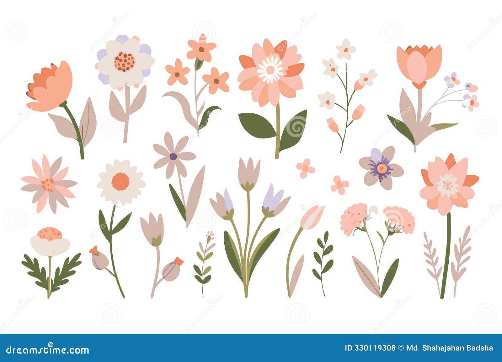Wild Flat Floral Element Collection Stock Vector - Illustration of spring, watercolor: 330119308
