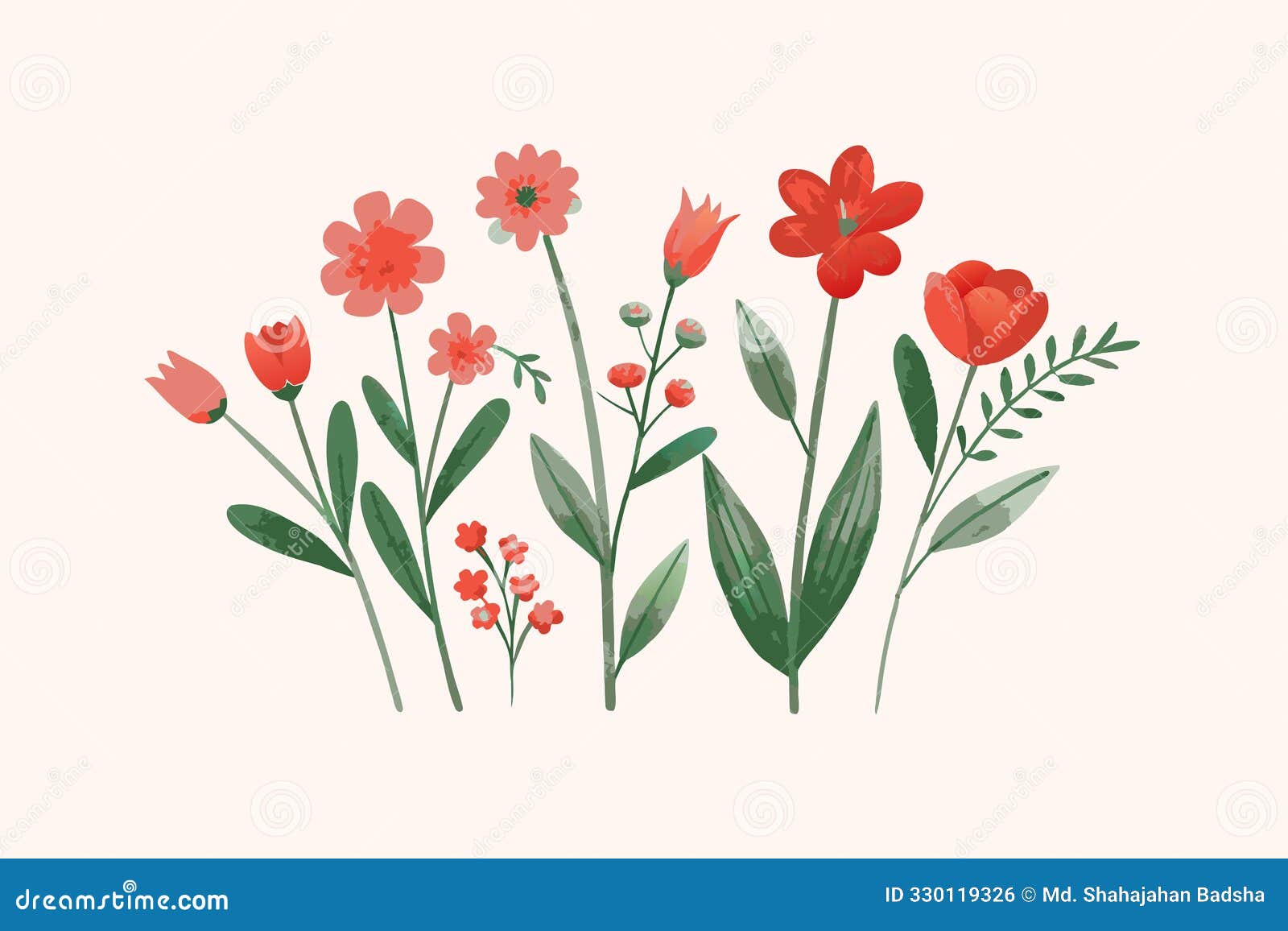 Wild Flat Floral Element Collection Stock Illustration - Illustration of plants, carnation ...