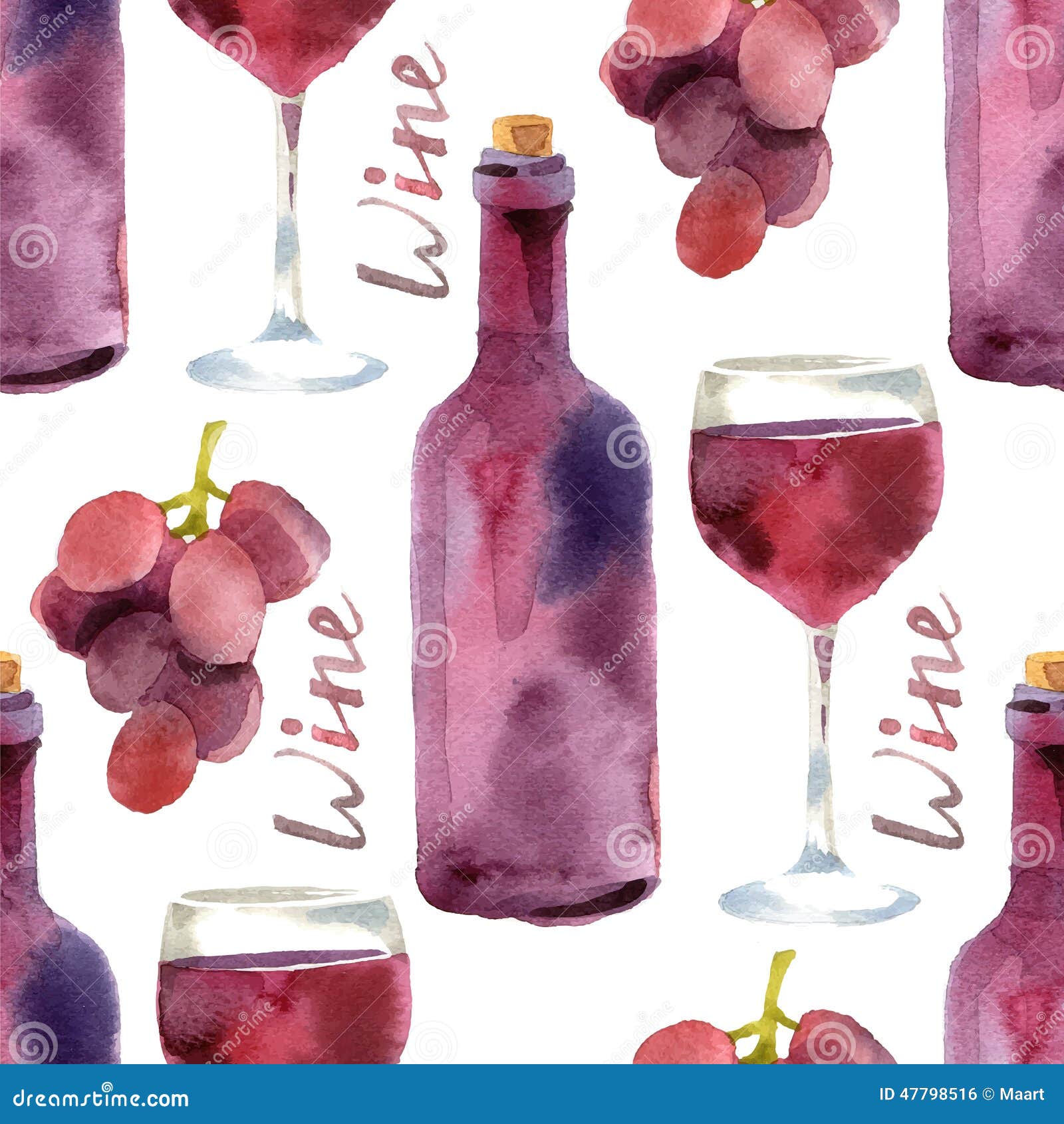 Watercolor wine seamless stock vector. Illustration of ornament - 47798516